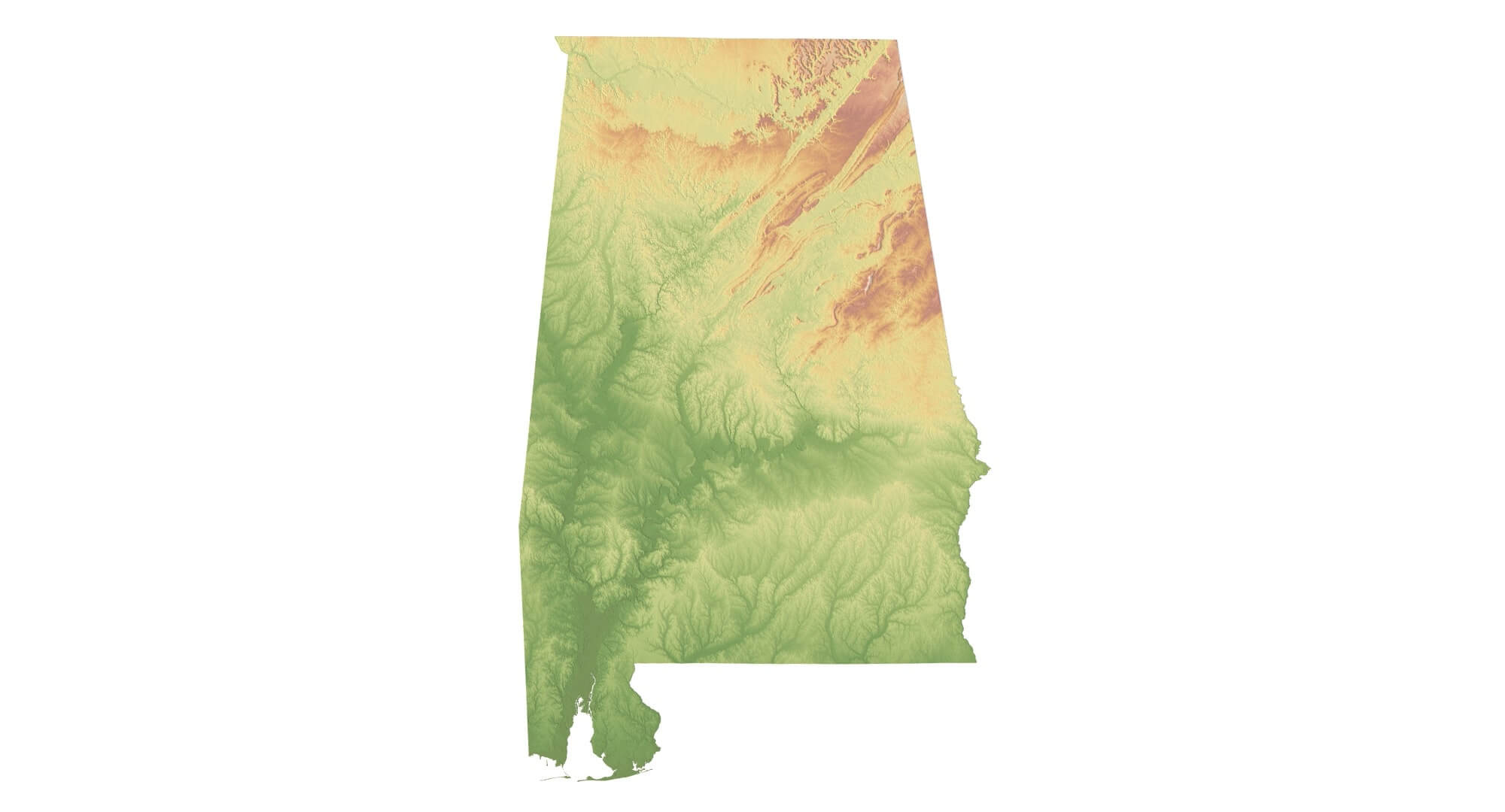 Alabama State Terrain 3D Map by Shustrik