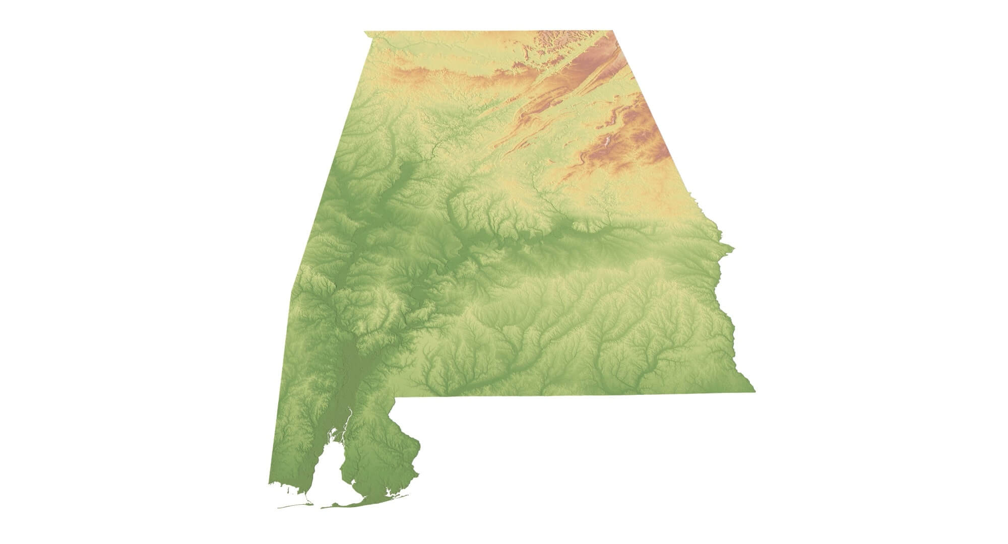 Alabama State Terrain 3D Map by Shustrik