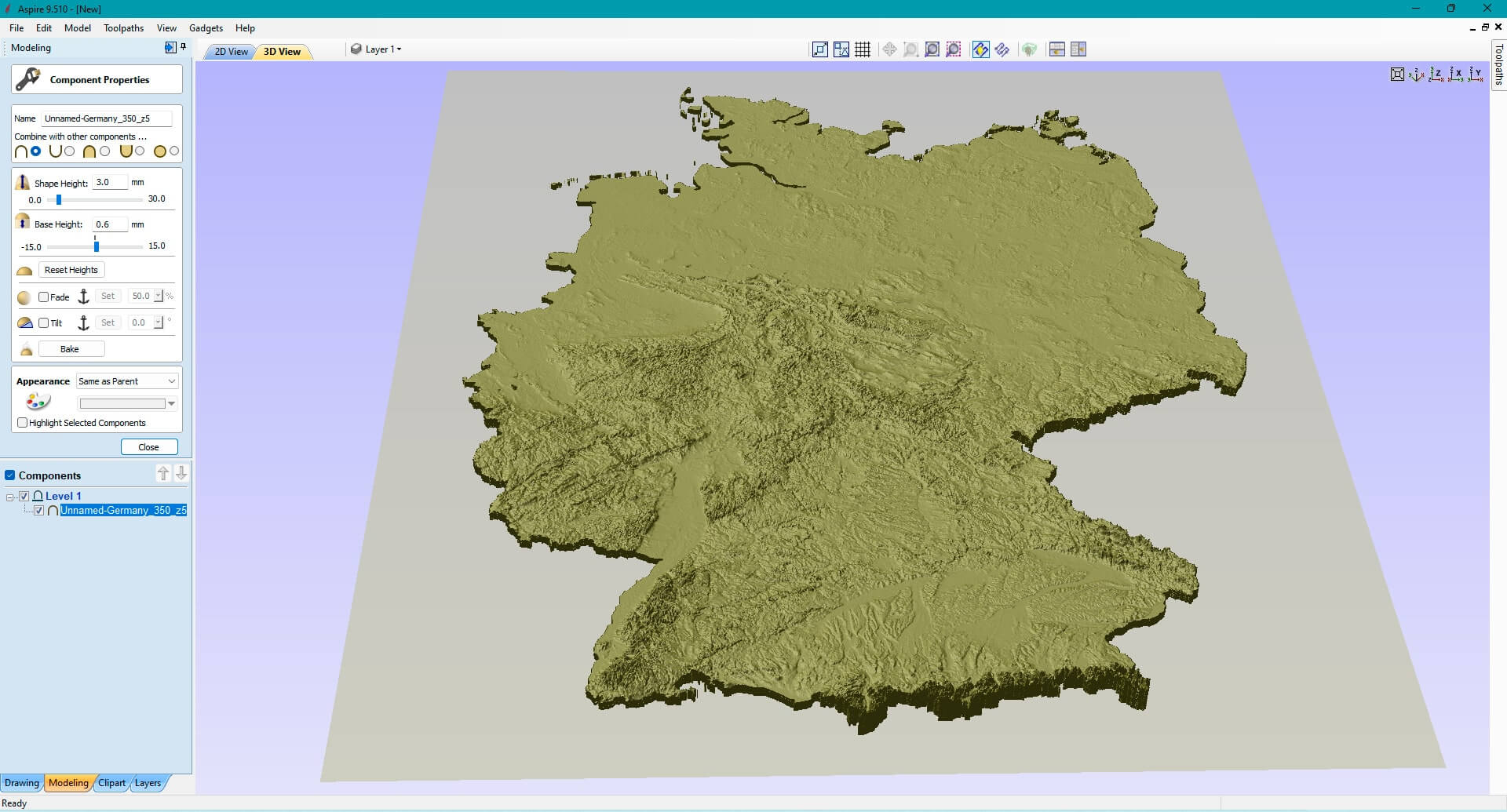 Germany Terrain for CNC, Printing and Design - 3D Model by Shustrik