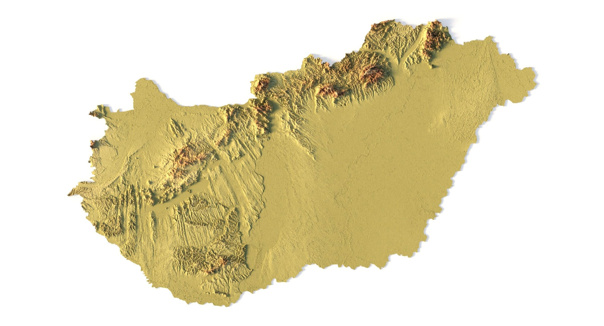 Hungary Terrain for CNC, Printing and Design - 3D Print Model by Shustrik