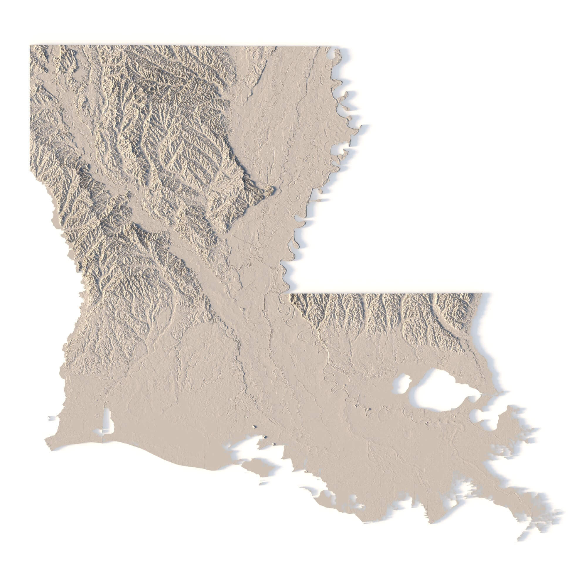 Louisiana Topographic Map Stl Model by Shustrik