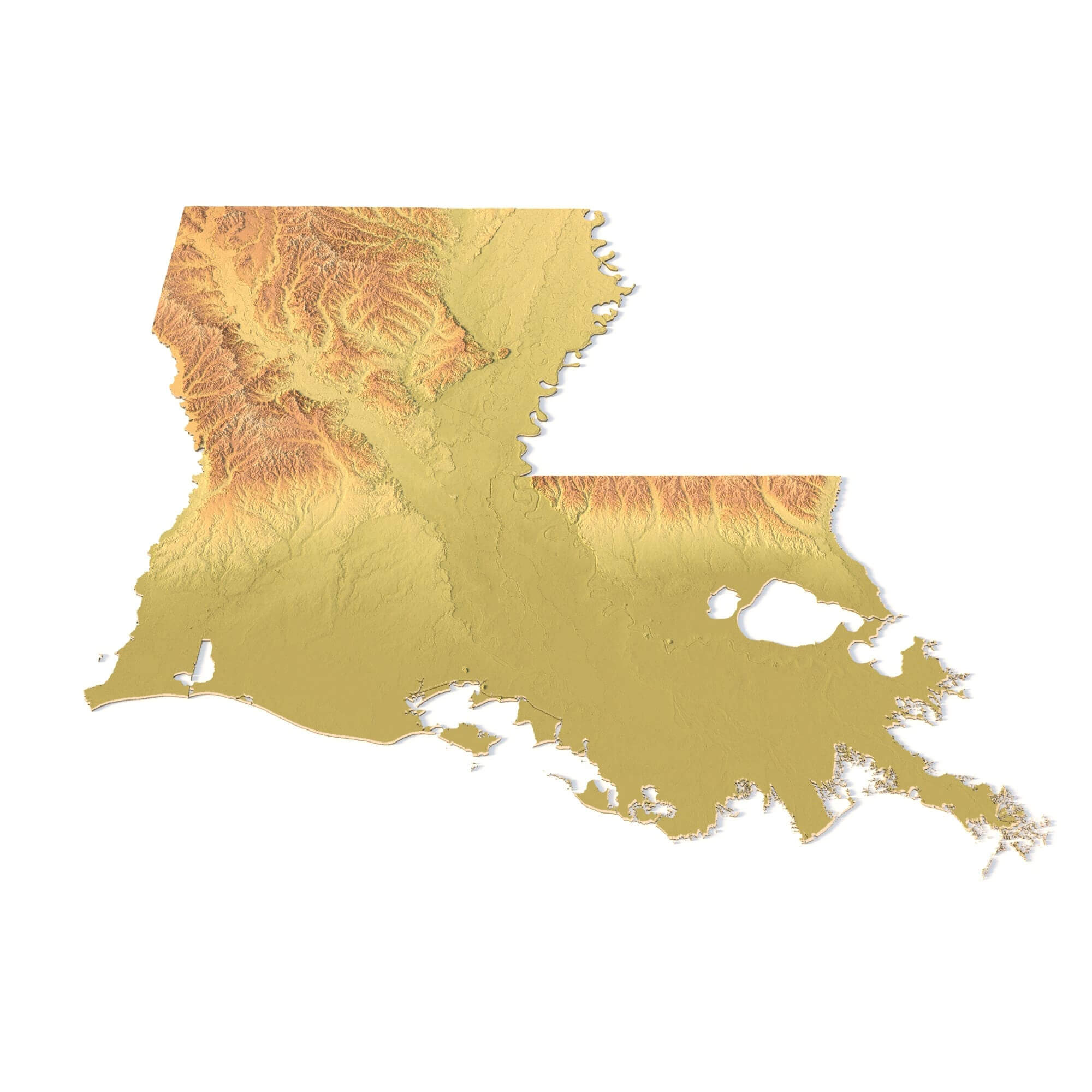 Louisiana Topographic Map Stl Model by Shustrik