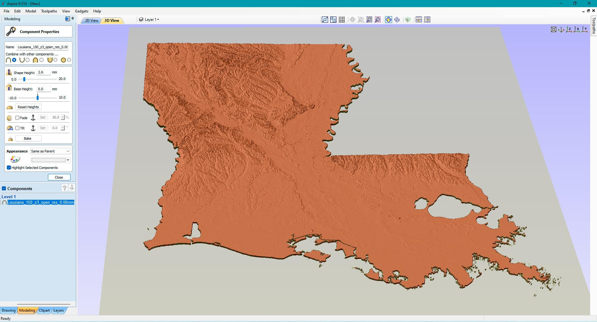 Louisiana Topographic Map Stl Model by Shustrik