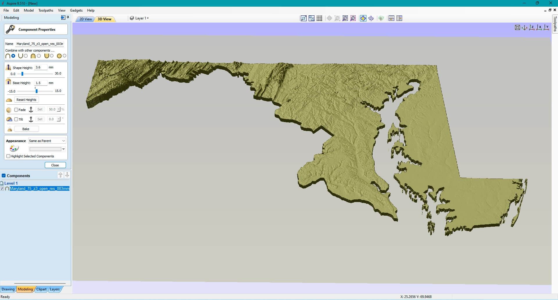 Maryland Topographic Map Stl Model by Shustrik