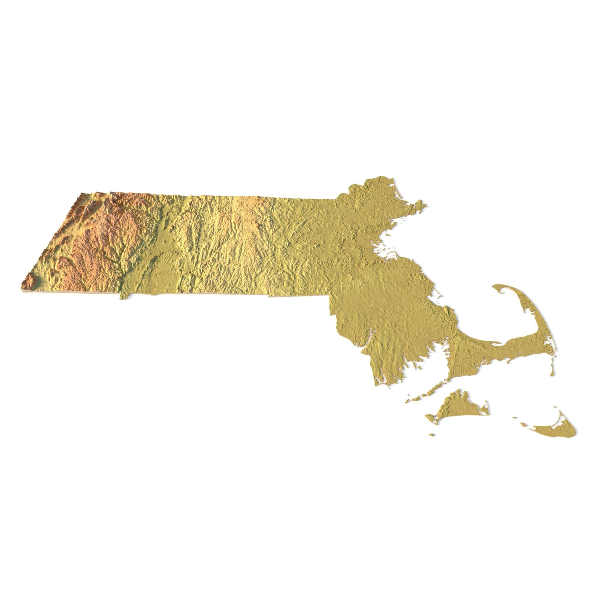 Massachusetts Topographic Map Stl Model by Shustrik