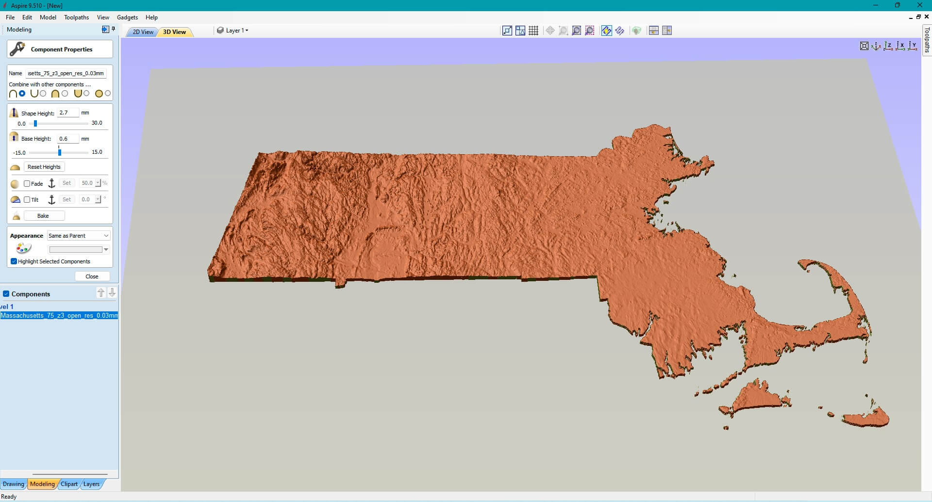 Massachusetts Topographic Map Stl Model by Shustrik