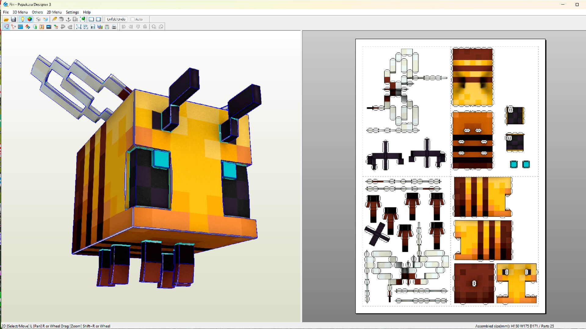 Minecraft Bee for Printing and Design - 3D Model by Shustrik