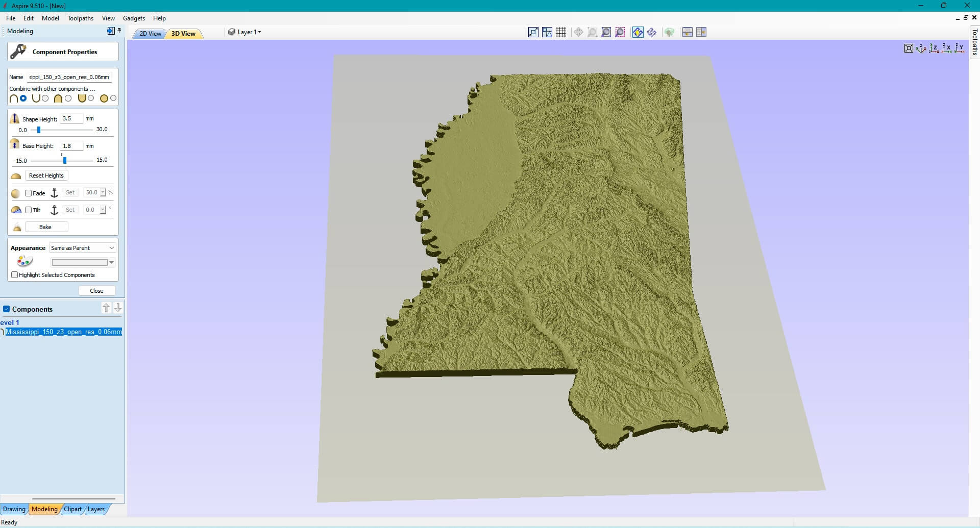 Mississippi Topographic Map Stl Model by Shustrik