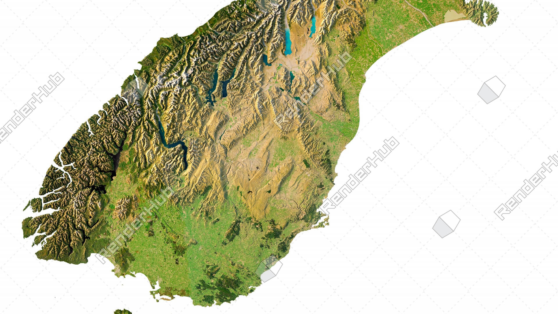 New Zealand 3D Map Render - Stock Image by Shustrik