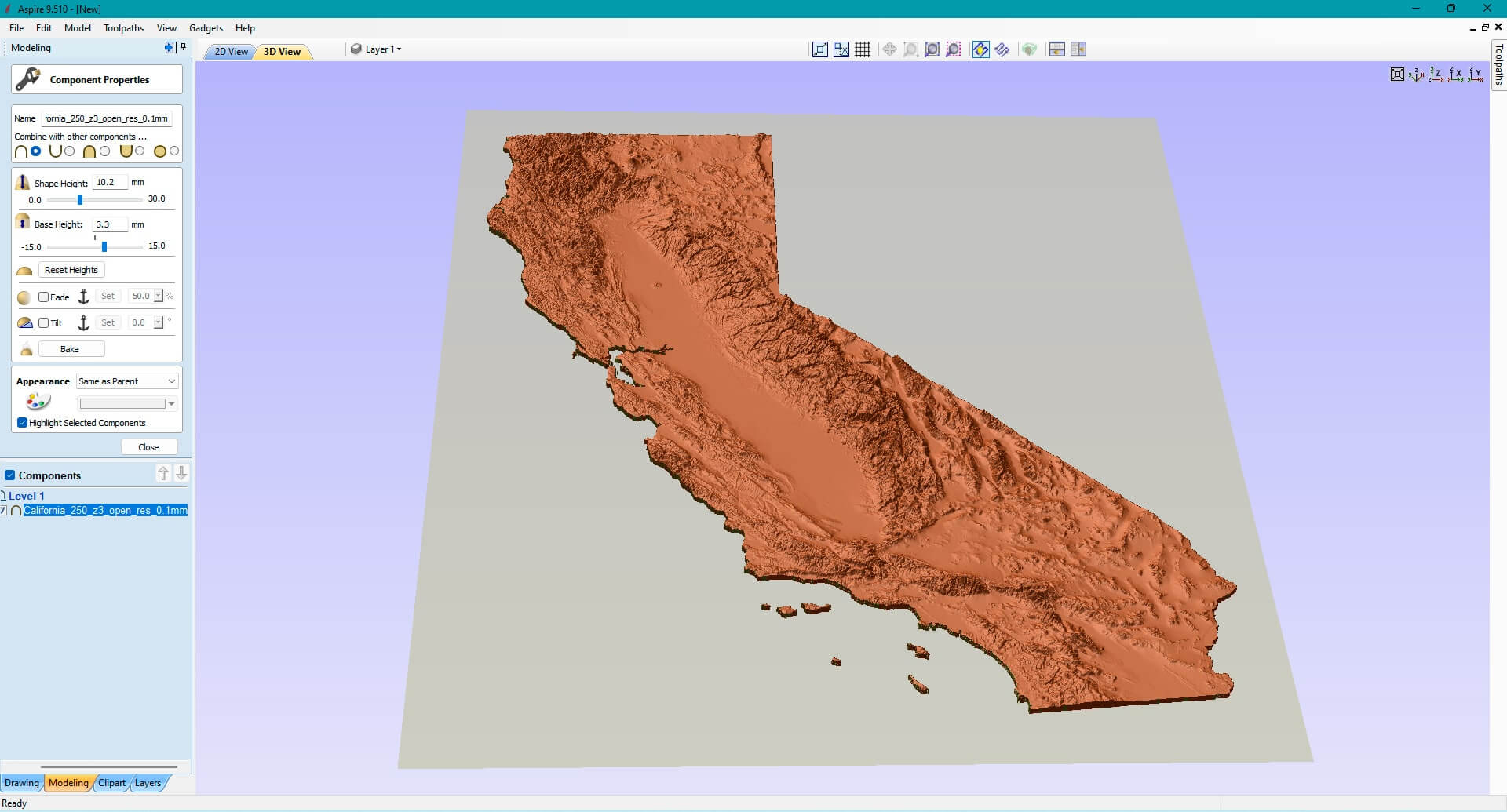 Topographic California Map Stl Model by Shustrik