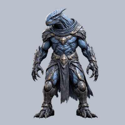 Armored Reptilian Humanoid Fantasy Character 3D Model by sidhm