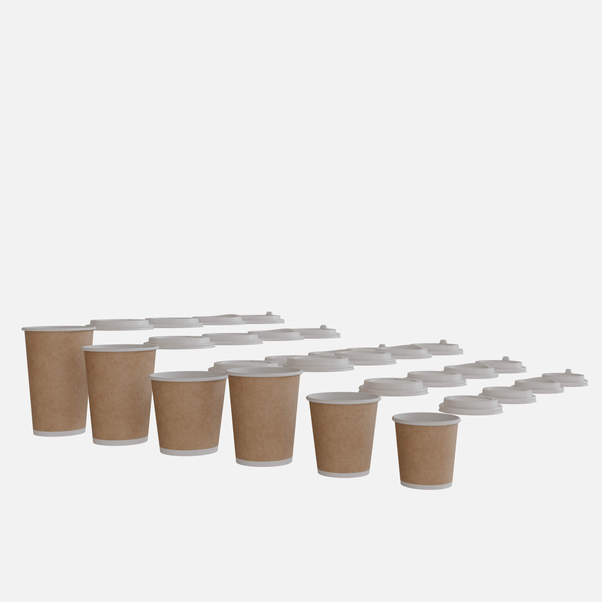 Collection of Paper Cups Brown (6 Sizes) - 3D Model by Simple3D