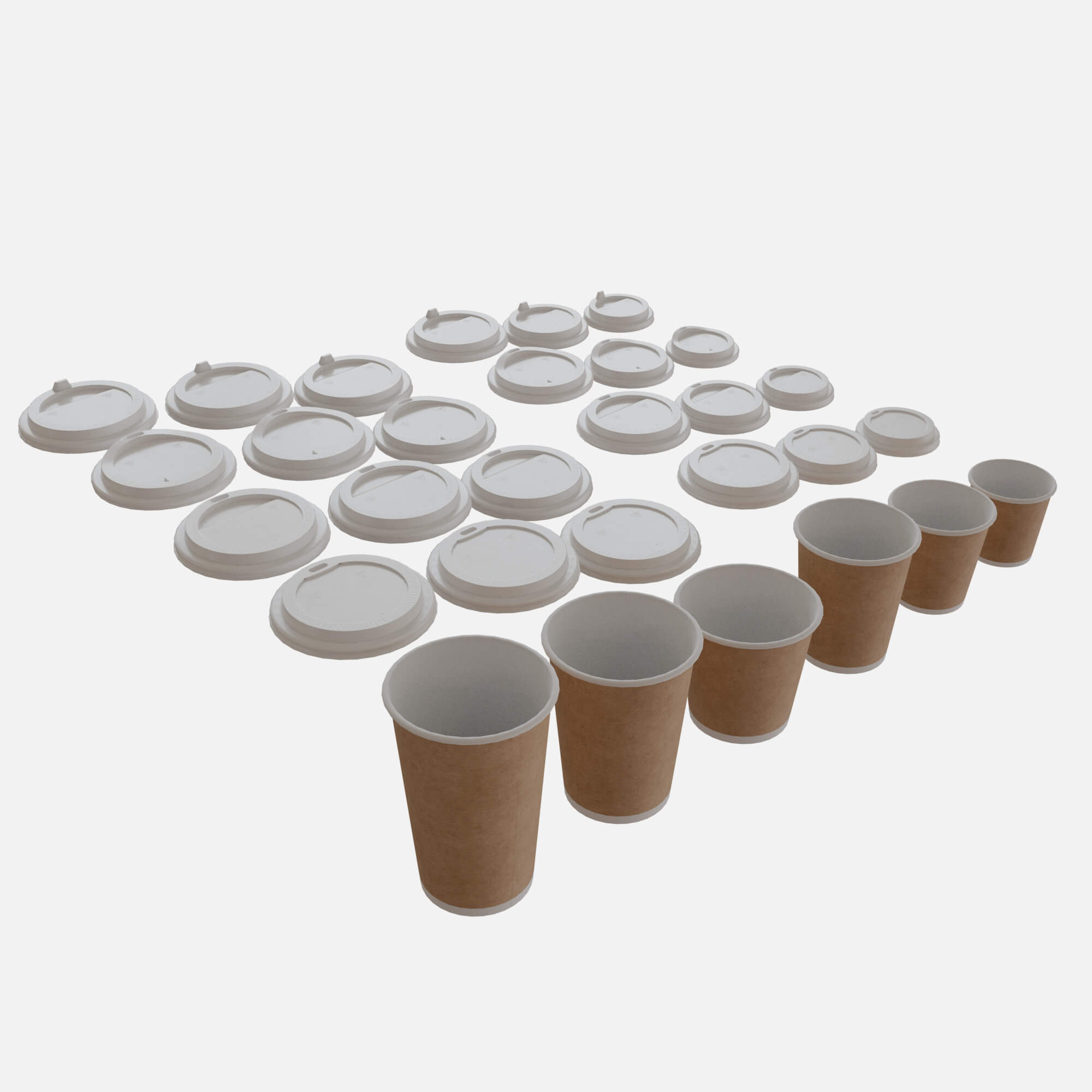 Collection of Paper Cups Brown (6 Sizes) - 3D Model by Simple3D