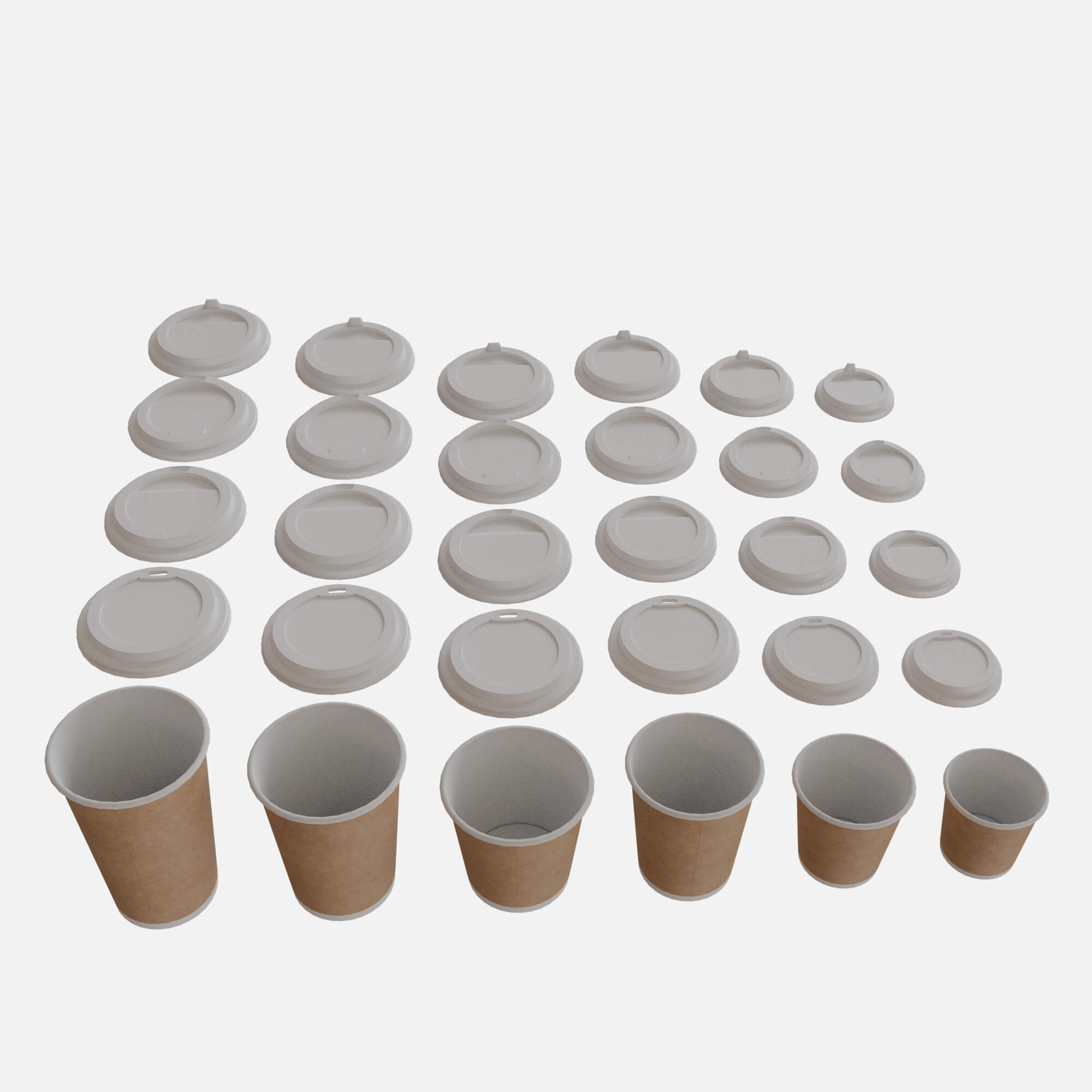 Collection of Paper Cups Brown (6 Sizes) - 3D Model by Simple3D