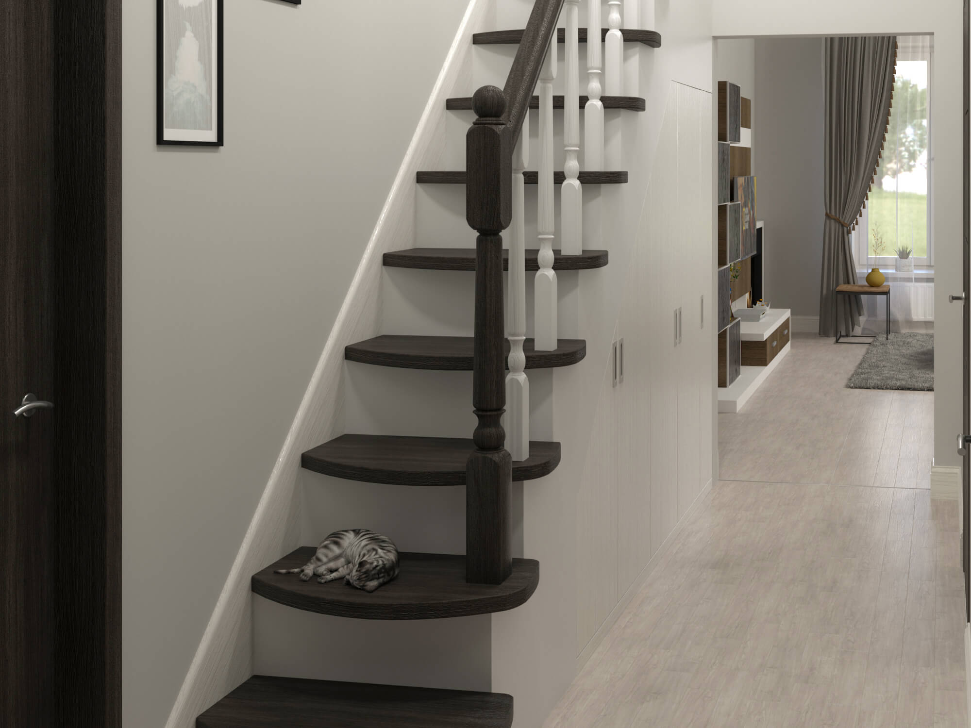 Staircase with built-in wardrobes 3D Render by Simple3D
