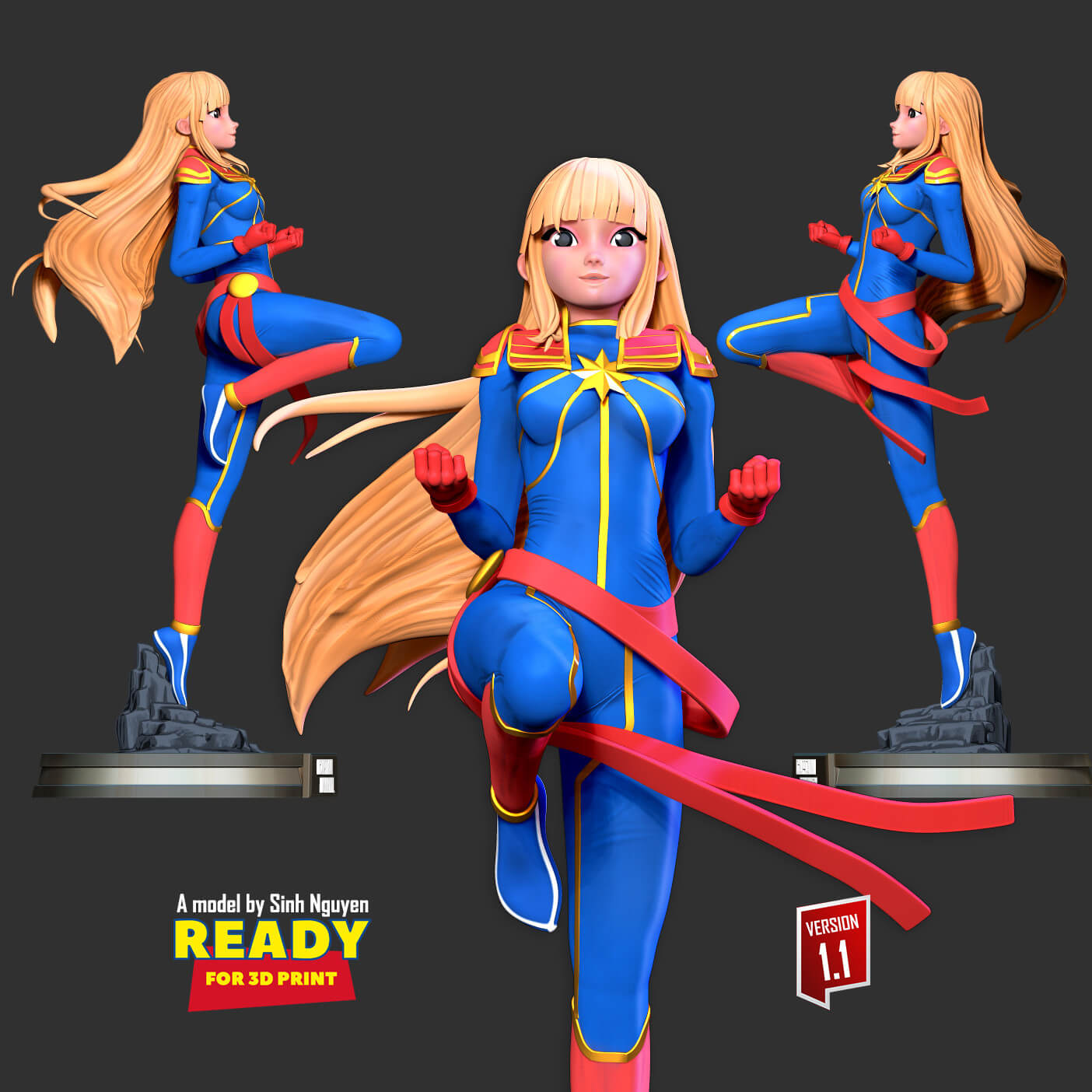 Captain Marvel Stylized Fanart - 3D Model by Sinh Nguyen