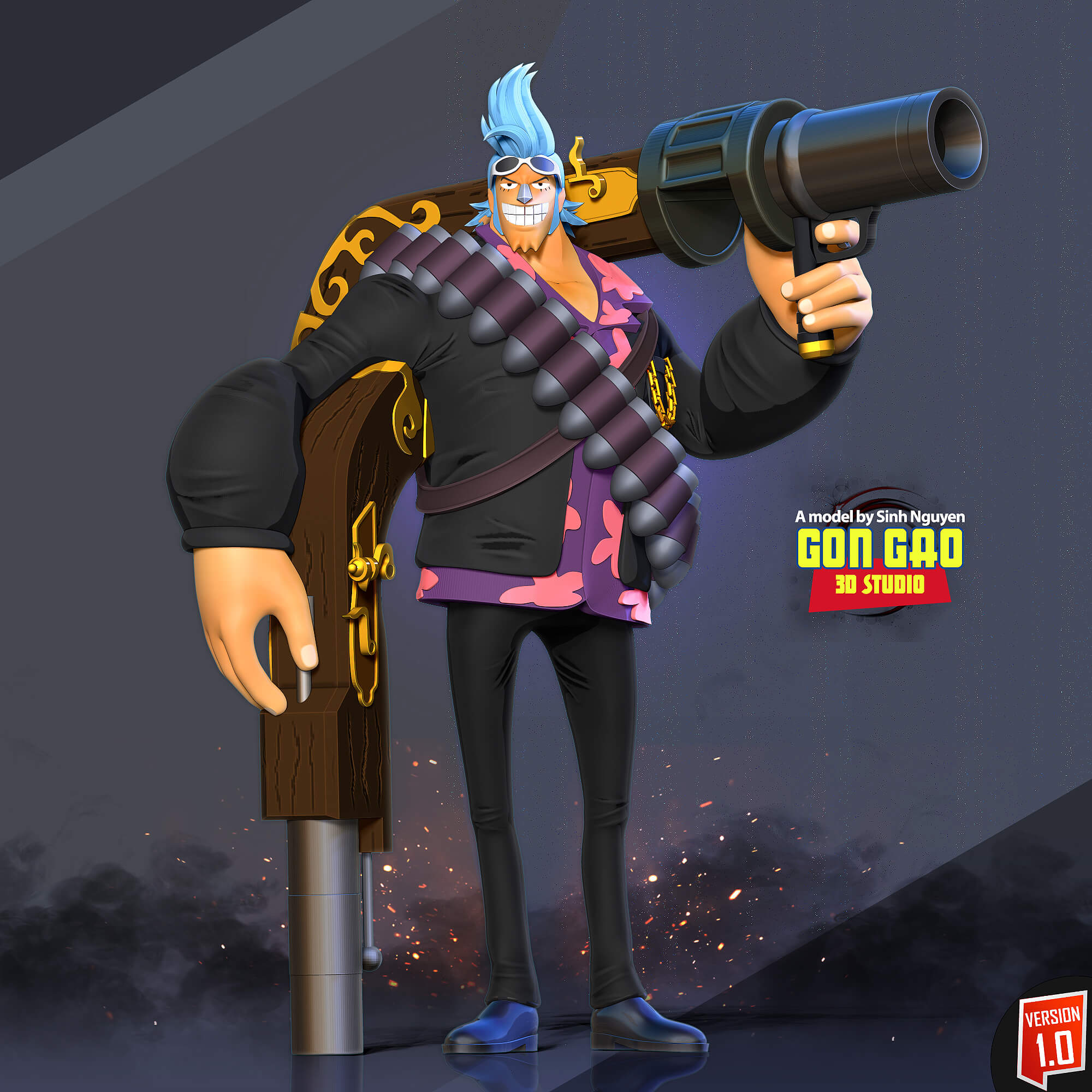 Franky - One Piece Fanart 3D Model by Sinh Nguyen