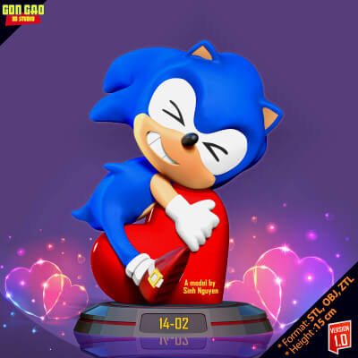 Kid Sonic Holds Red Heart - 3D Model by Sinh Nguyen