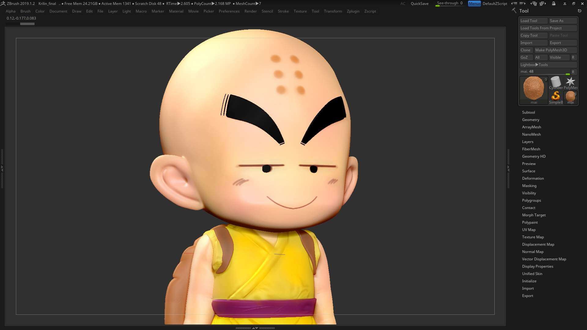 Krillin from Dragon Ball - 3D Model by Sinh Nguyen