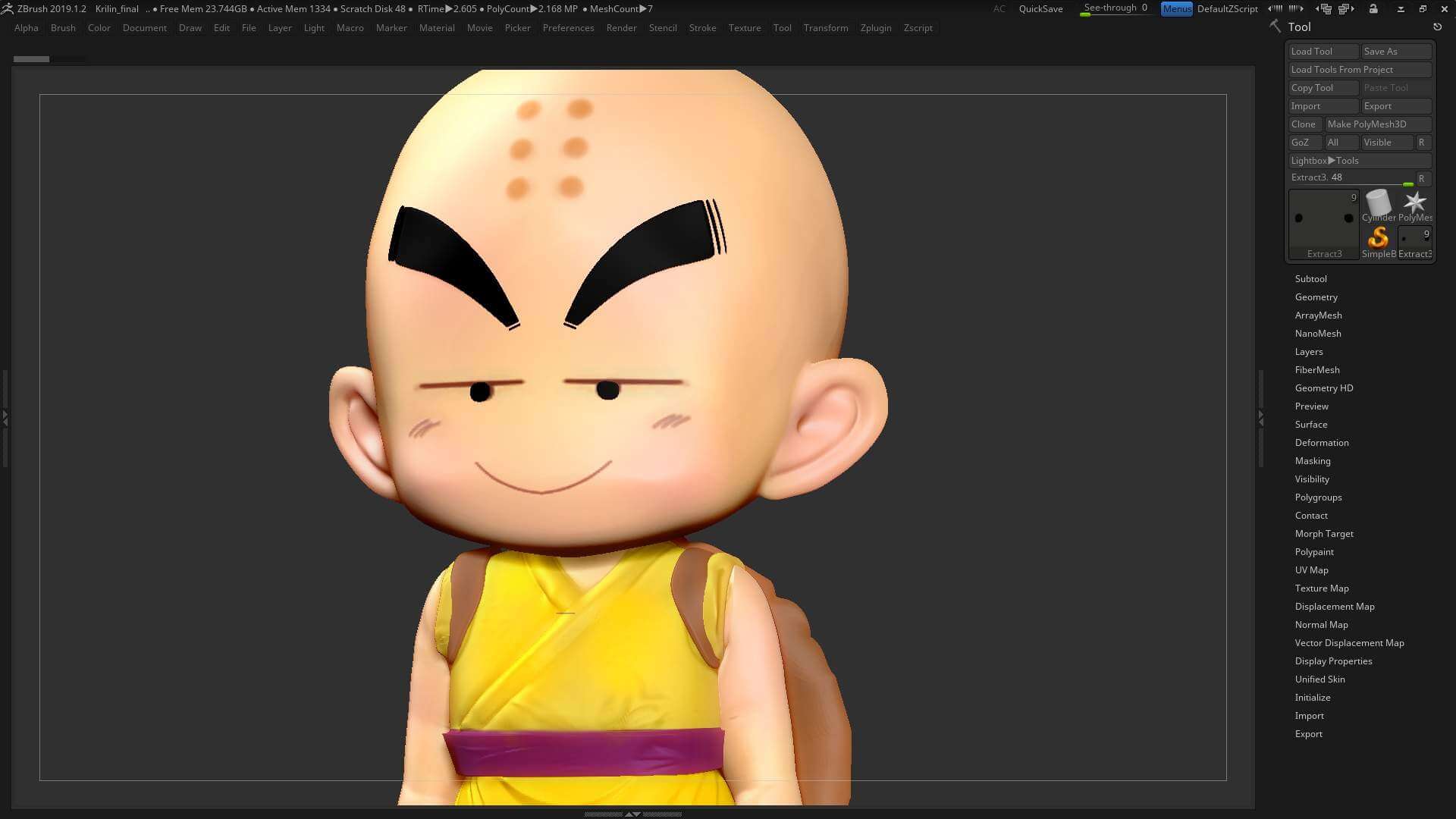 Krillin from Dragon Ball - 3D Model by Sinh Nguyen