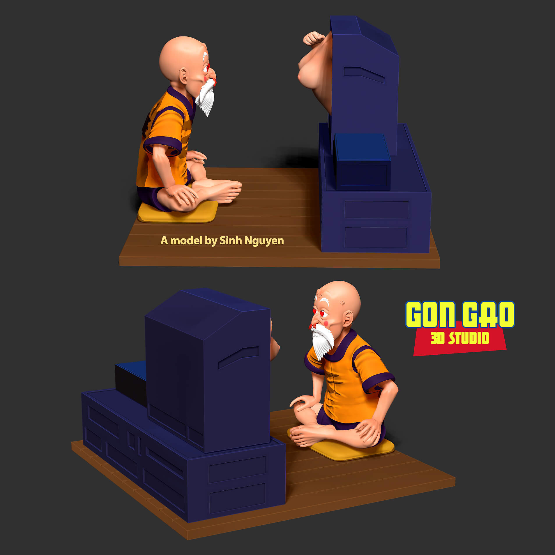 Master Roshi Watches TV - 3D Print Model by Sinh Nguyen