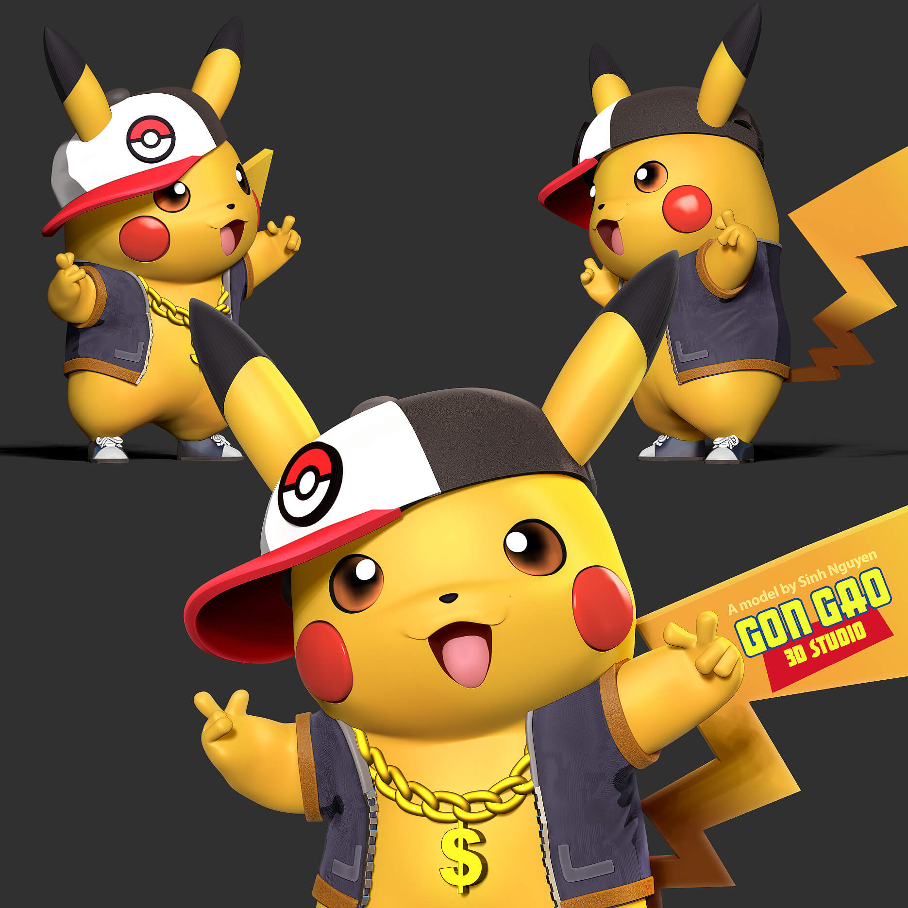 Rapper Pikachu - 3D Model by Sinh Nguyen