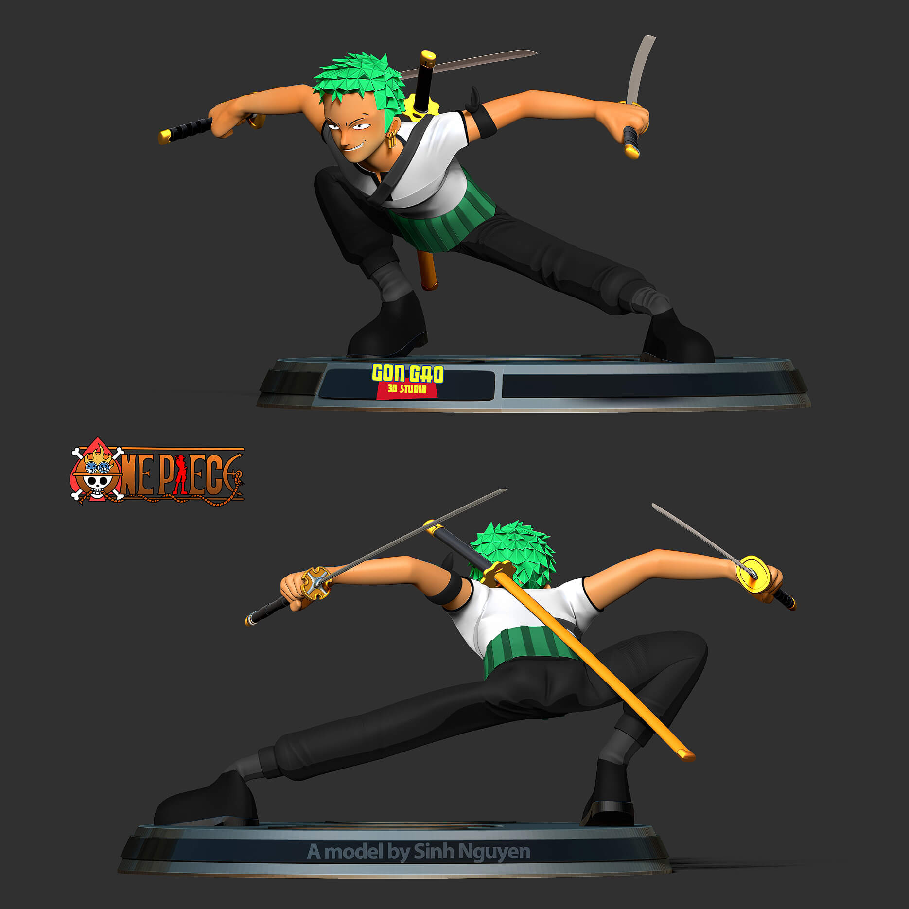 Roronoa Zoro Stylized - One Piece Fanart 3D Model by Sinh Nguyen