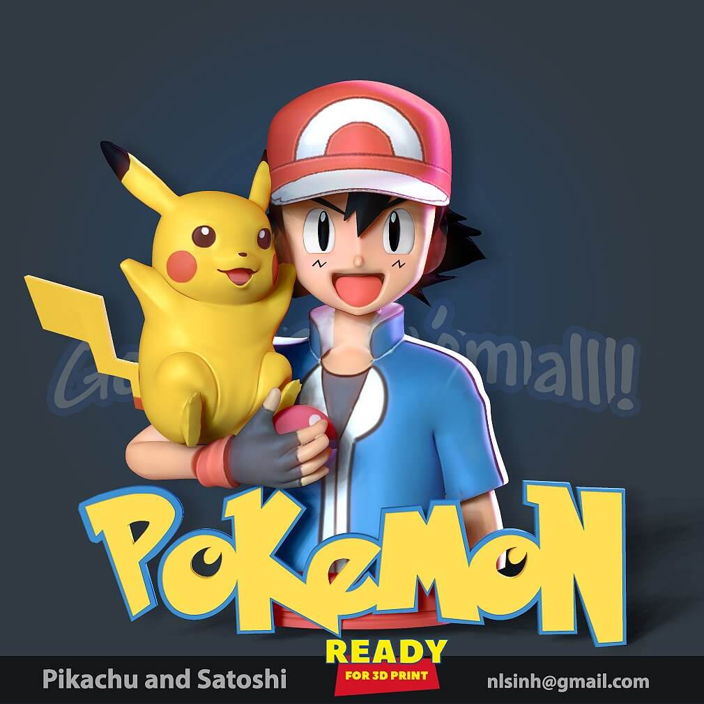 Satoshi and Pikachu - Fanart 3D Model by Sinh Nguyen
