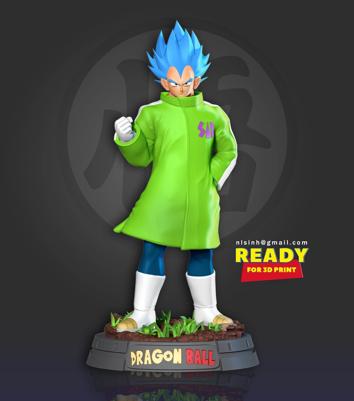 Vegeta In A Green Coat - 3D Model by Sinh Nguyen