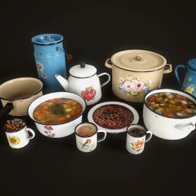 Enamel Tableware - 3D Model by siup