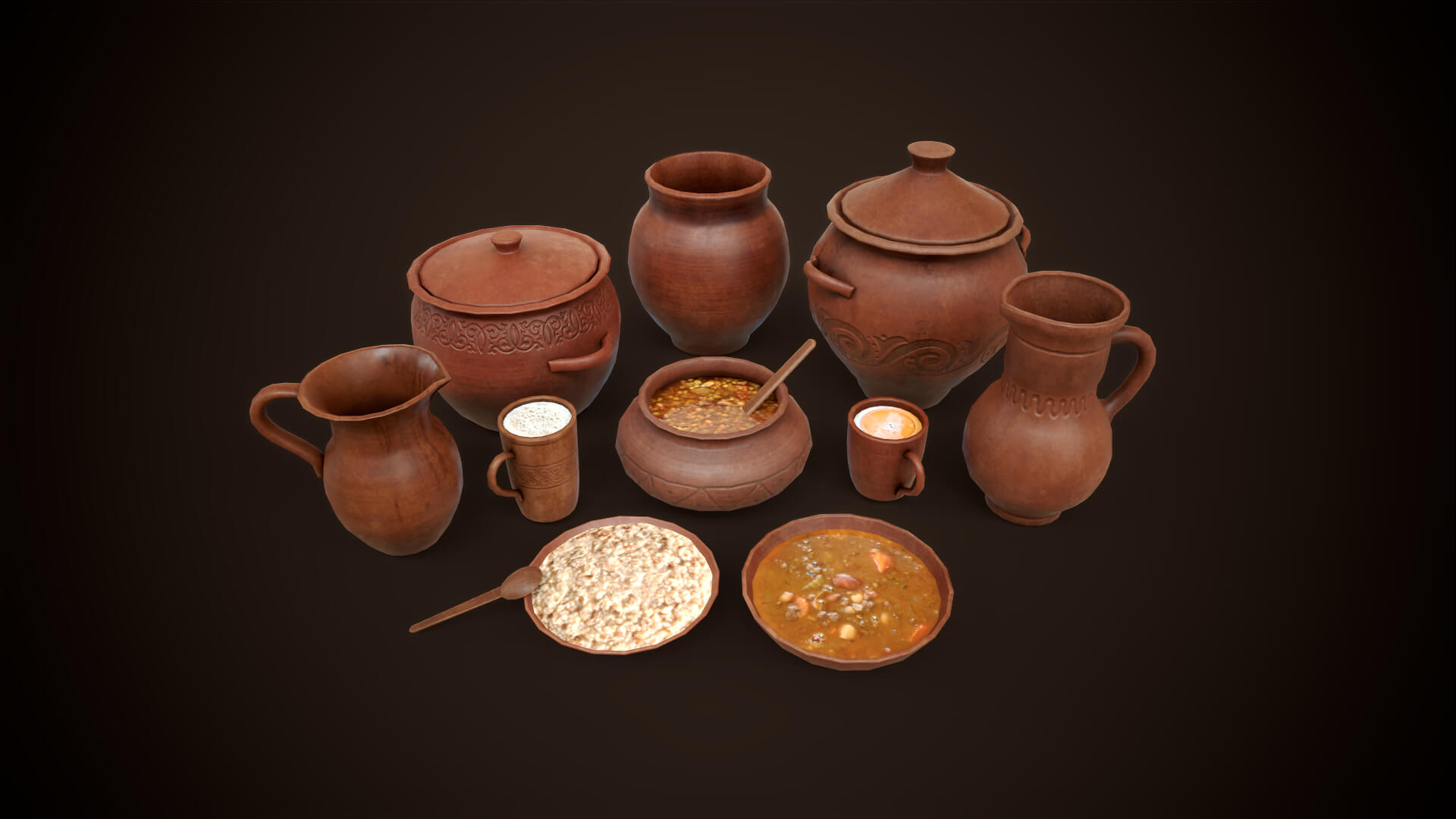 Medieval Clay Tableware Pack - 3D Model by siup