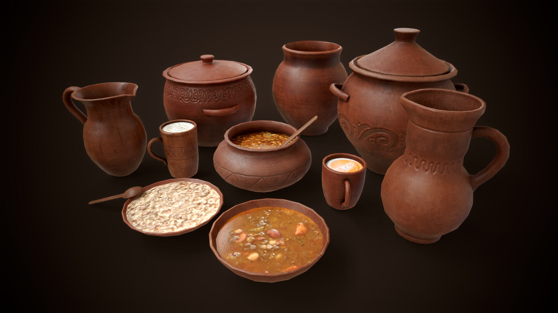 Medieval Clay Tableware Pack - 3D Model by siup