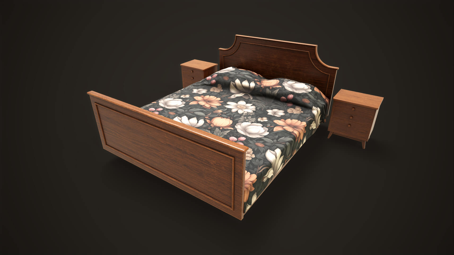Retro Double Bed and Nightstand - 3D Model by siup