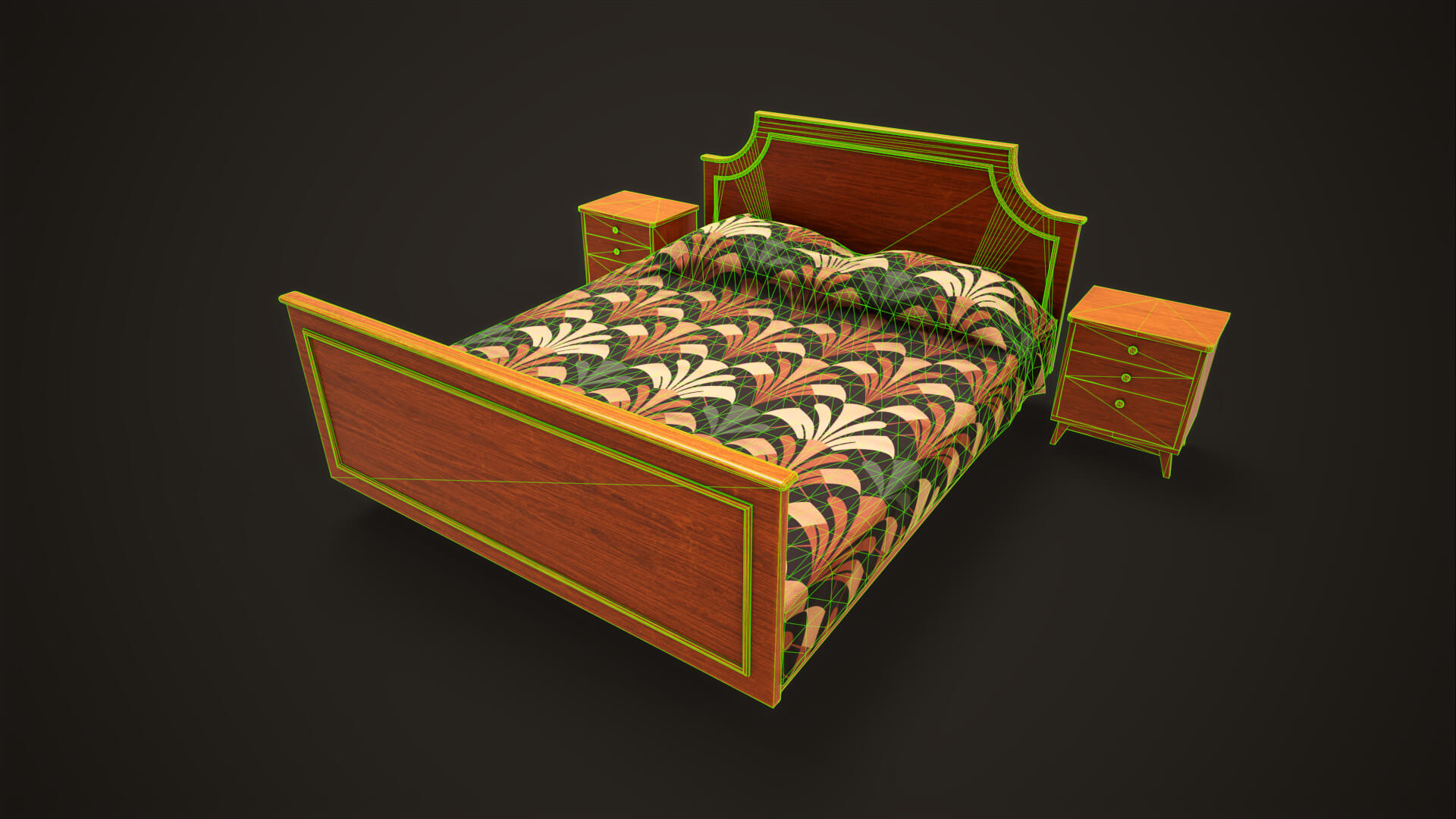 Retro Double Bed and Nightstand - 3D Model by siup