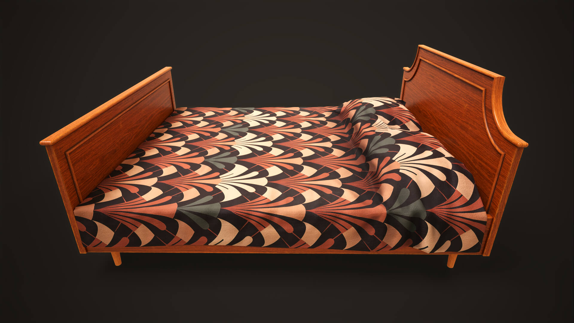Retro Double Bed and Nightstand - 3D Model by siup