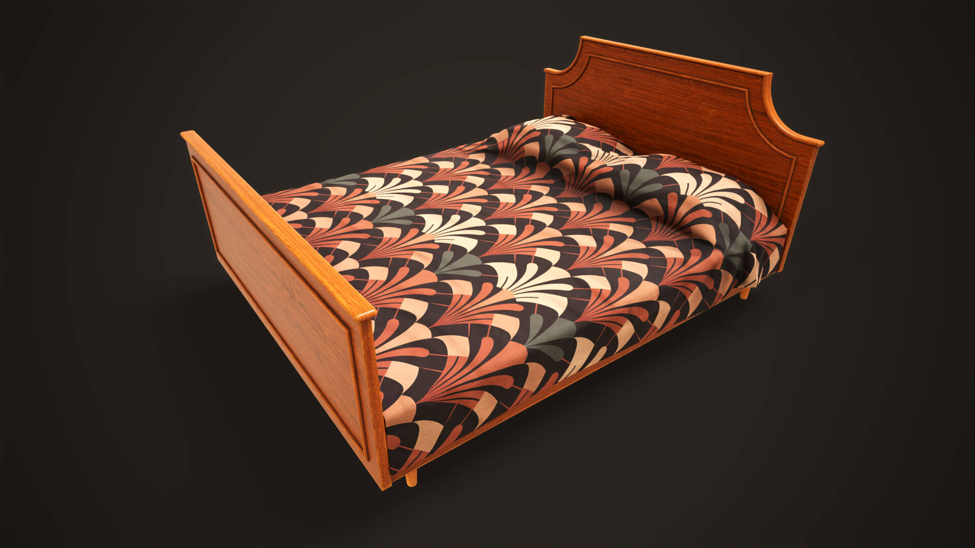 Retro Double Bed and Nightstand - 3D Model by siup