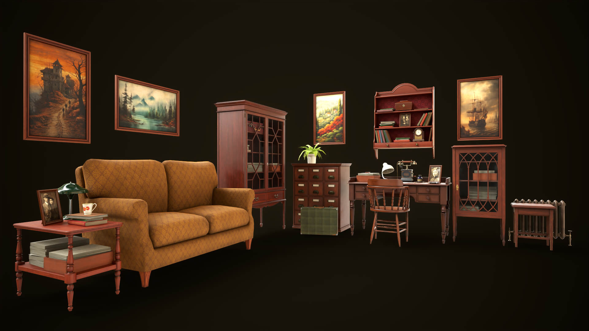 Vintage Office Set - 3D Model by siup