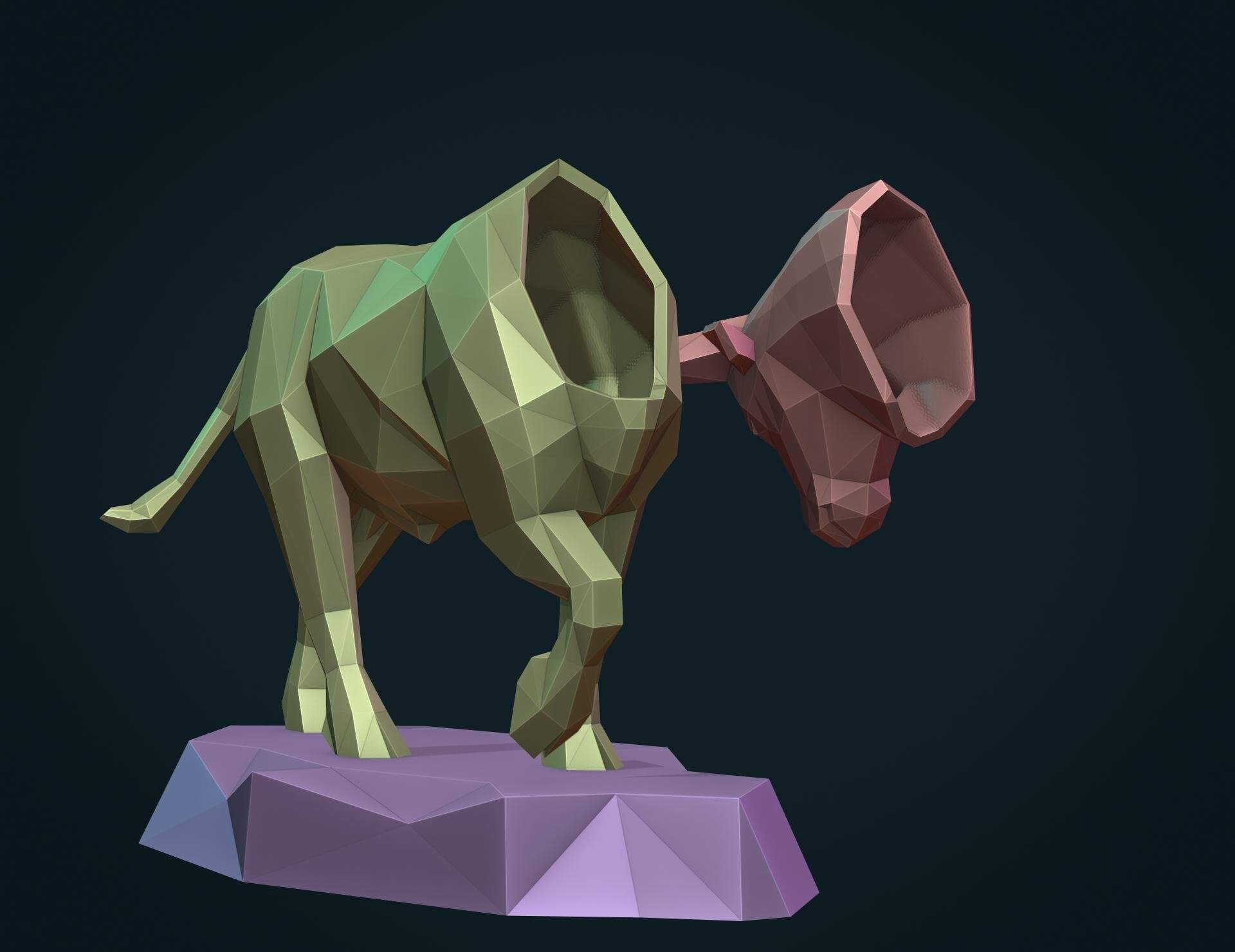 Bull Sculpture Low Poly - 3D Model by Skazok