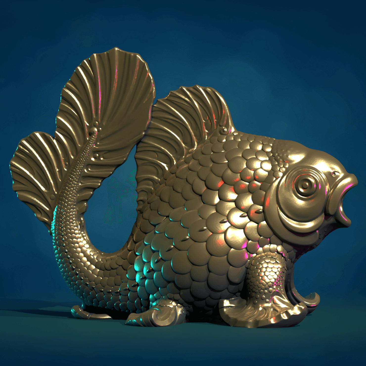 Walking Fish 3D Render, Digital Art by Skazok