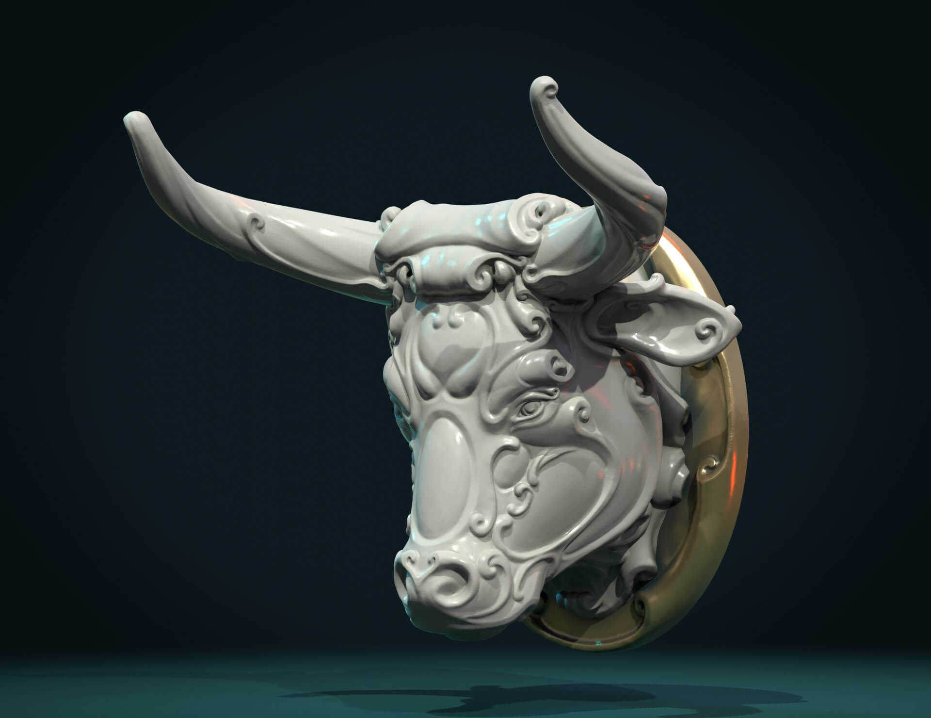 Ornate Bull Head II - 3D Model by Skazok