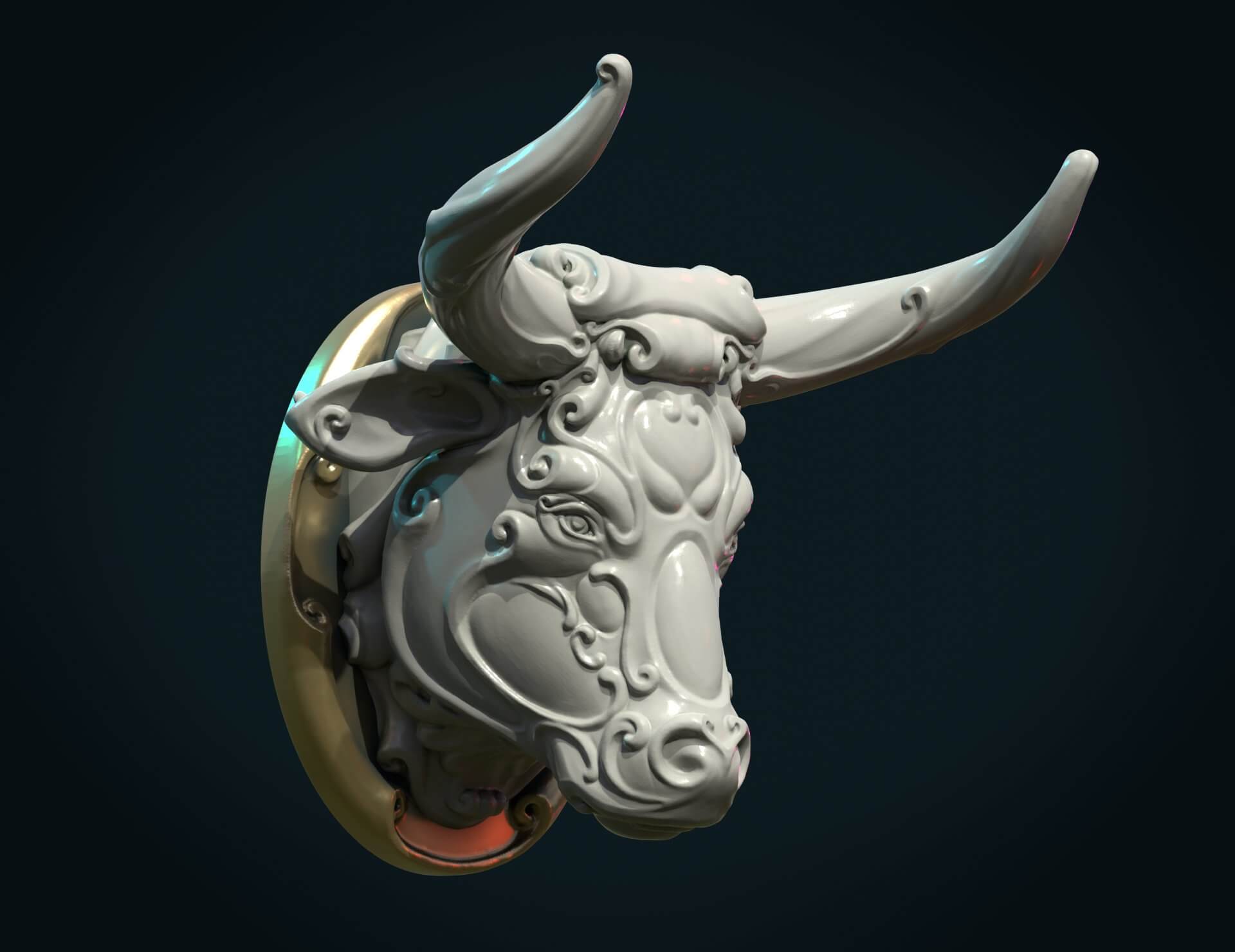 Ornate Bull Head II - 3D Model by Skazok