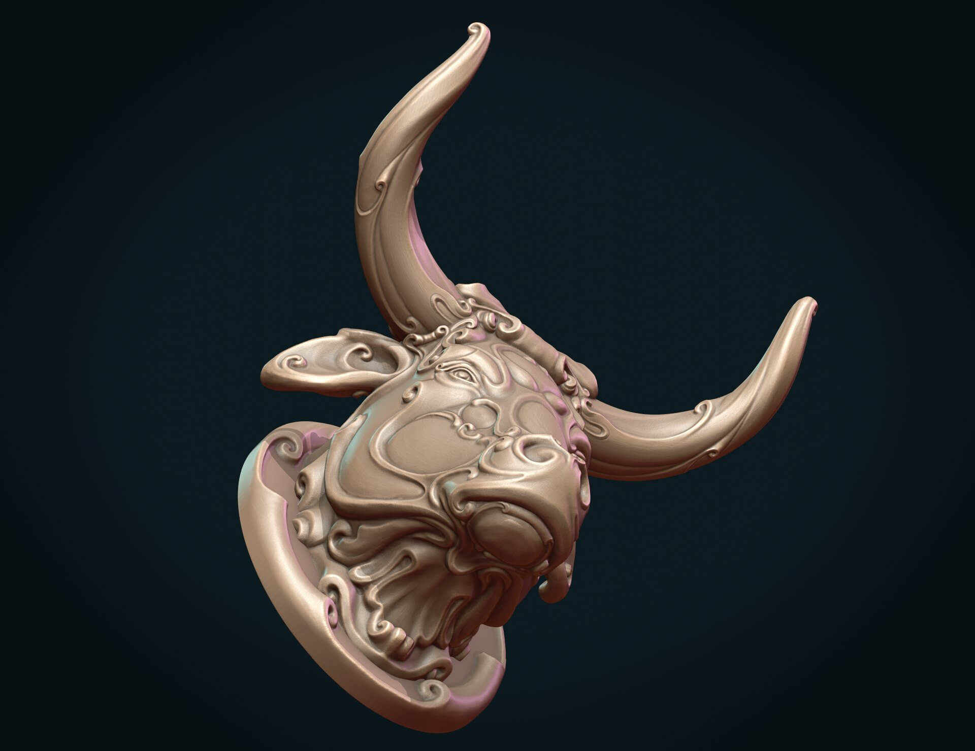 Ornate Bull Head II - 3D Model by Skazok