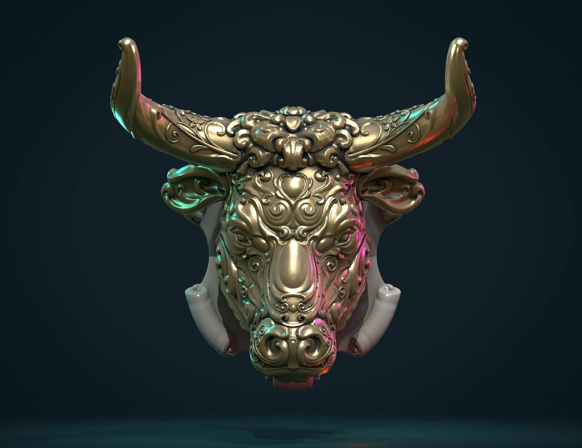 Ornate Bull Head - 3D Print Model by Skazok