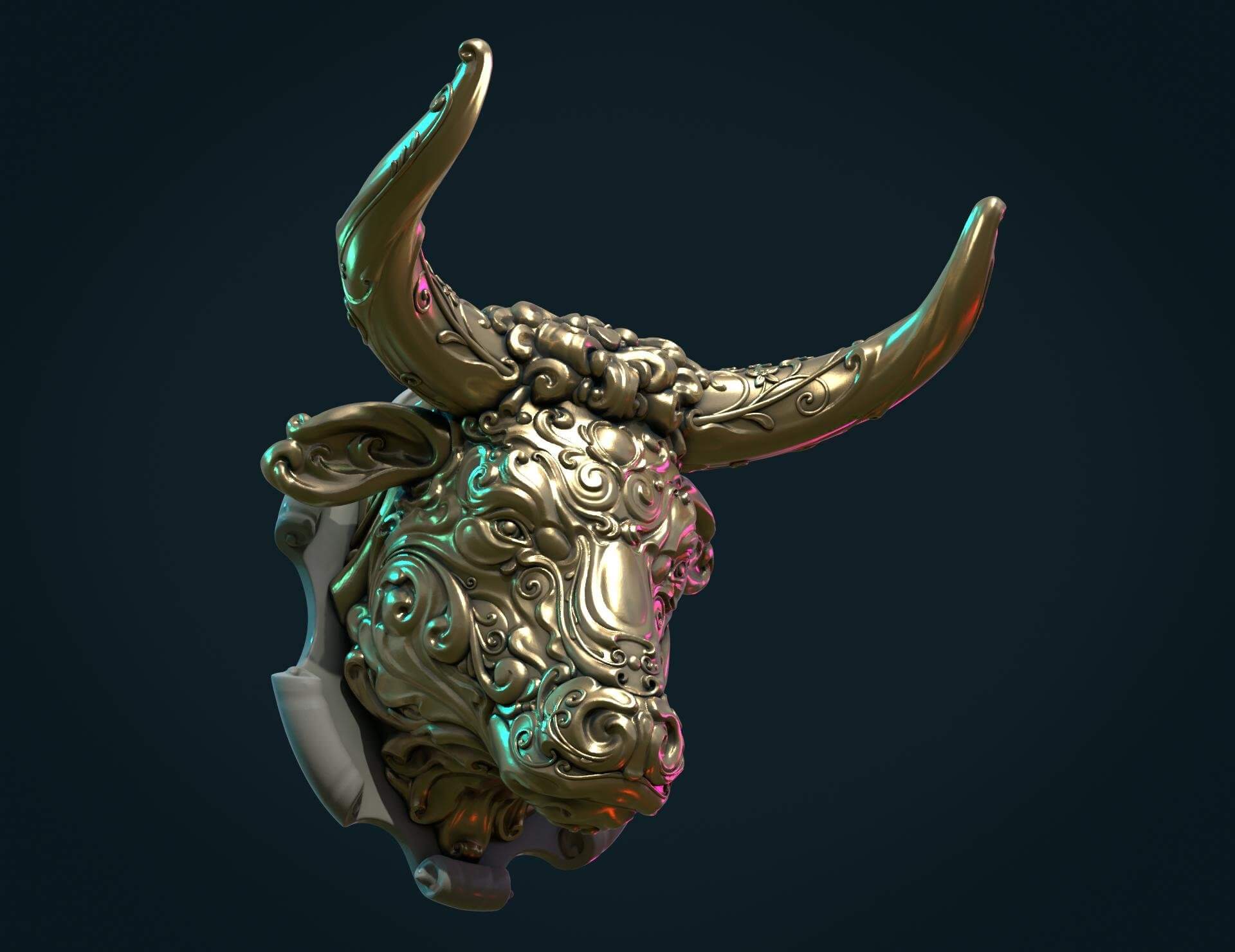 Ornate Bull Head - 3D Print Model by Skazok