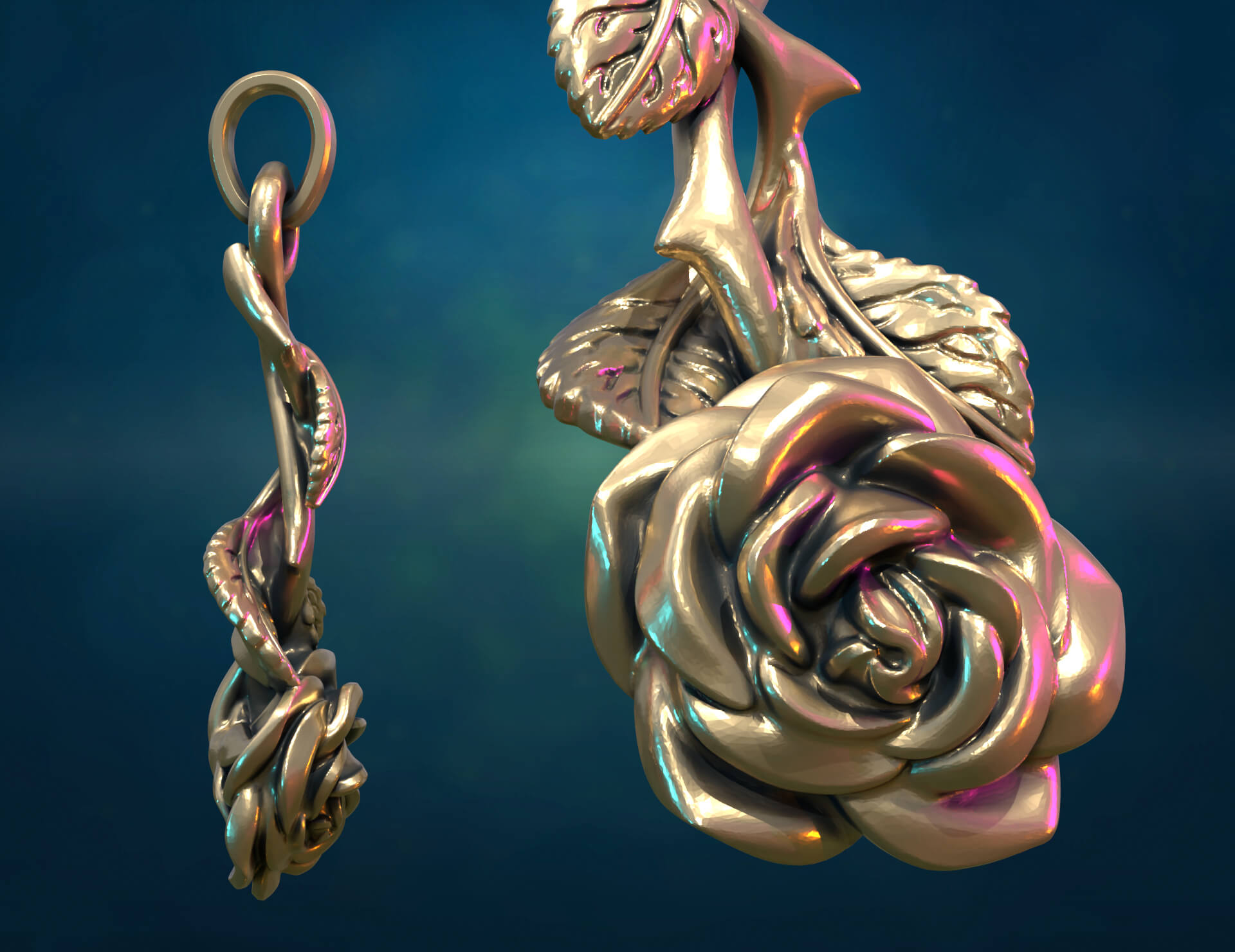 Rose Flower Pendant - 3D Model by Skazok