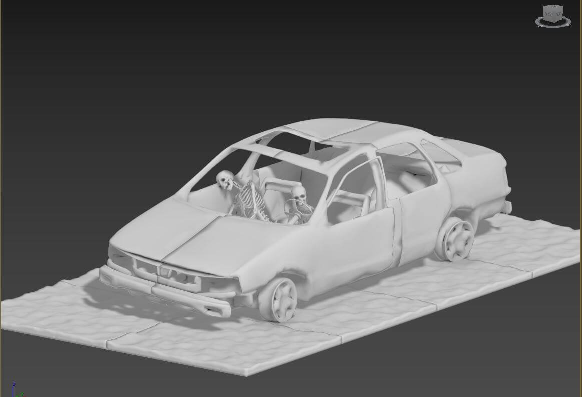 Burnt Down Car #1 Terminator 2 Judgment Day - 3D Model by SKYNET-2029