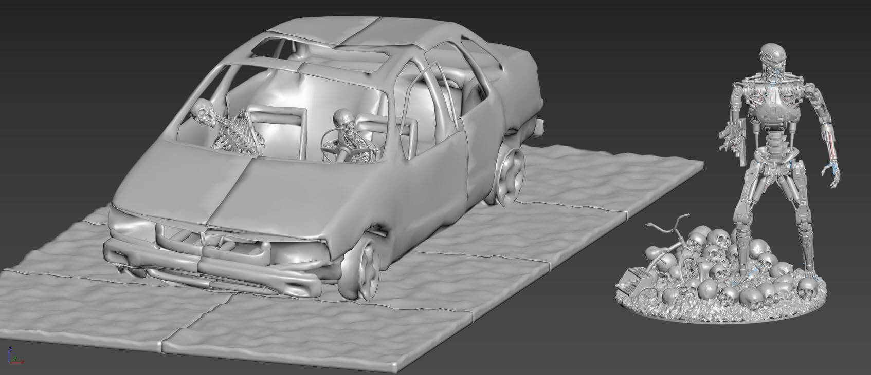 Burnt Down Car #1 Terminator 2 Judgment Day - 3D Print Model by SKYNET-2029
