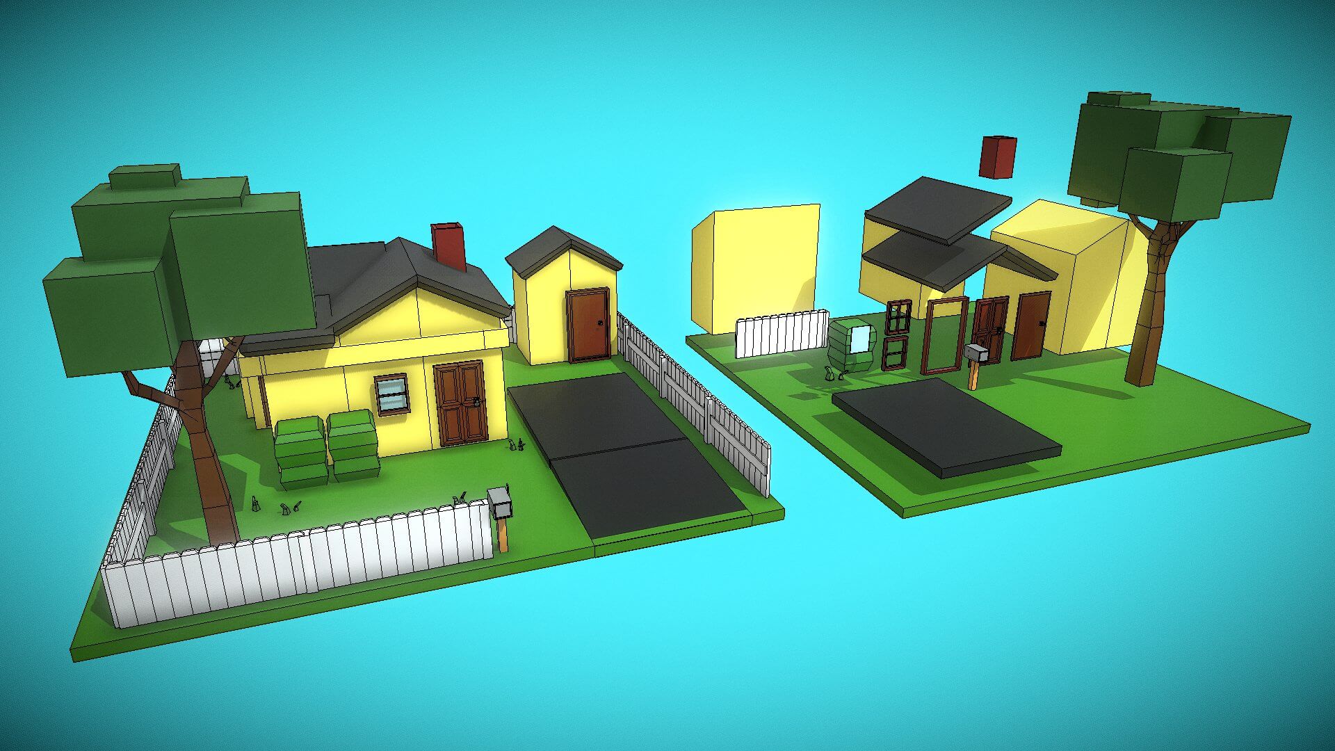 Simple House Set - 3D Model by SkywolfGameStudios