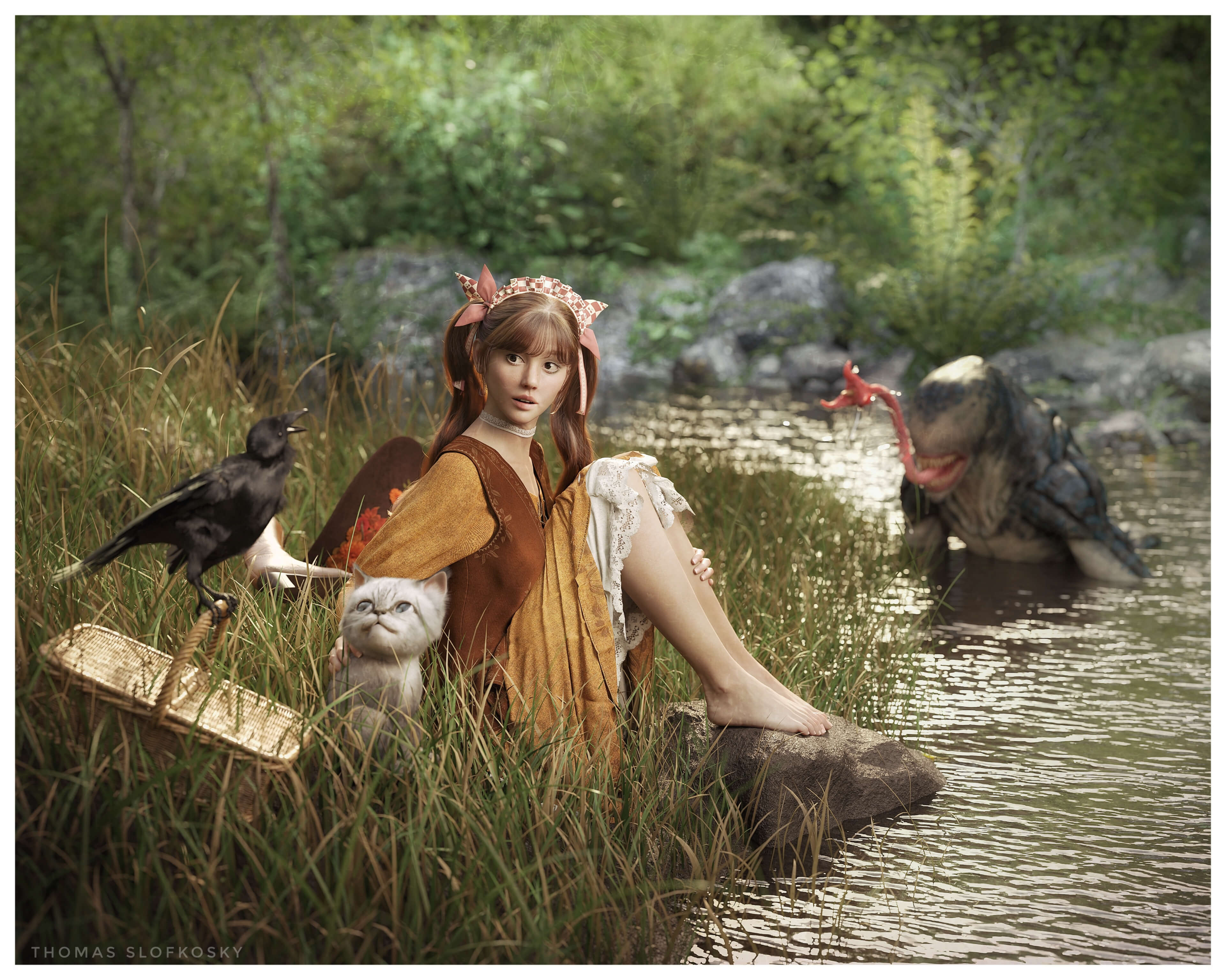 Ivory, Her Cat Moshi and Poe the Crow (Part #2) 3D Render