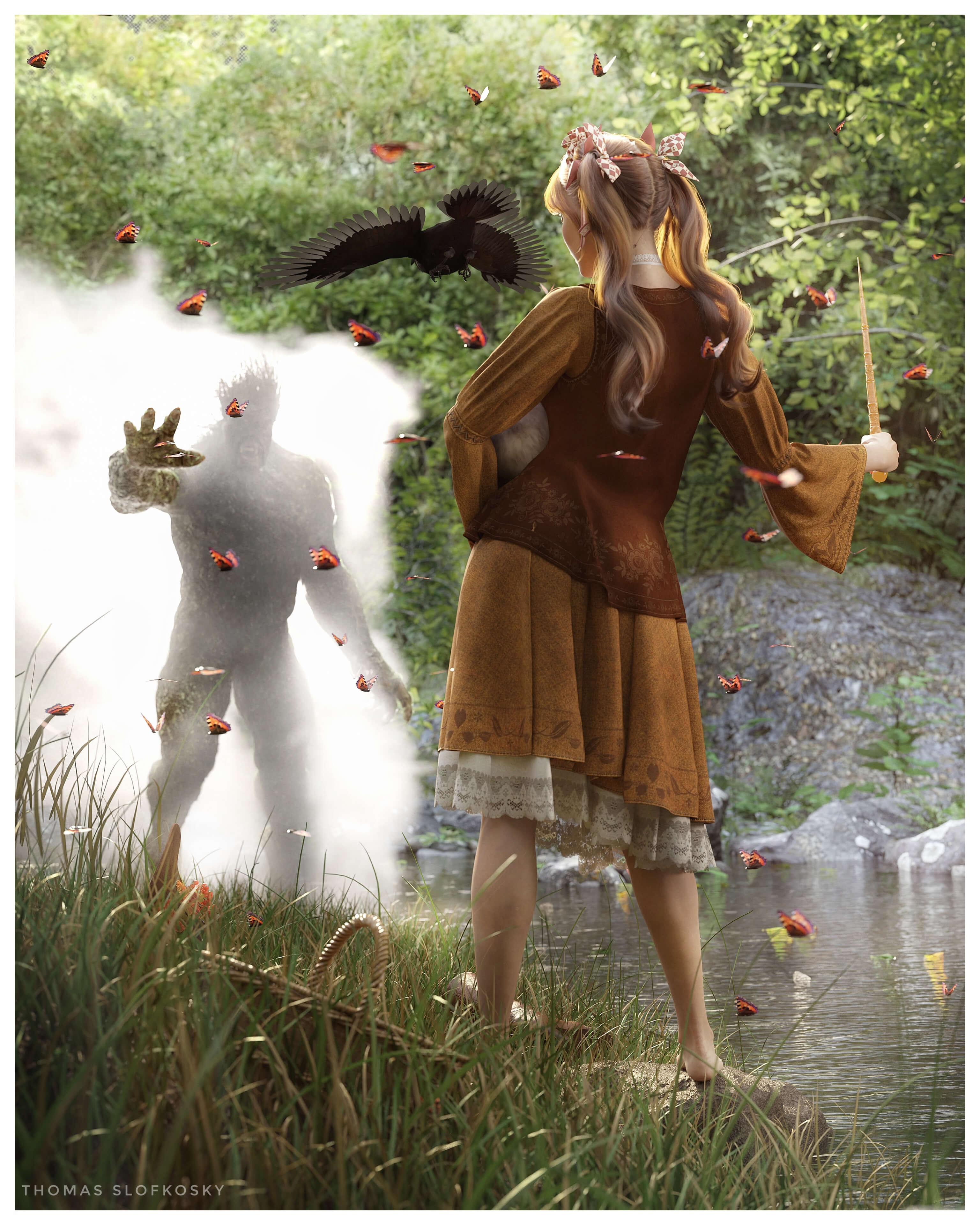 Ivory, Her Cat Moshi and Poe the Crow (Part #3) 3D Render